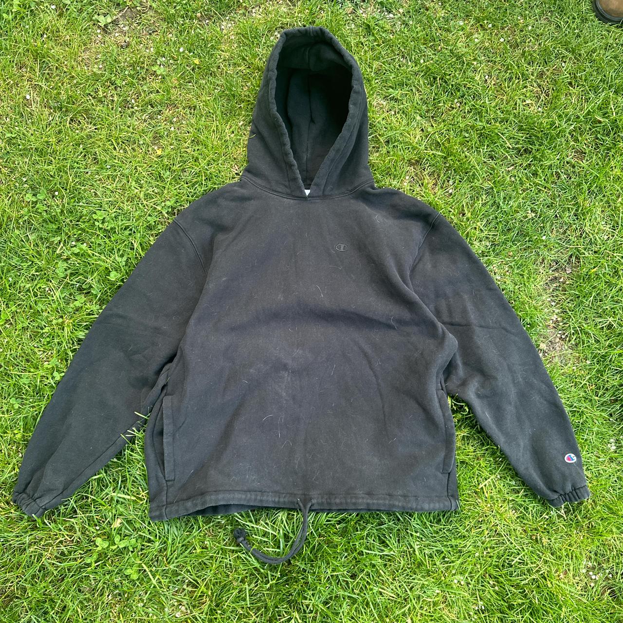 Faded black champion reverse weave drawstring bottom... - Depop