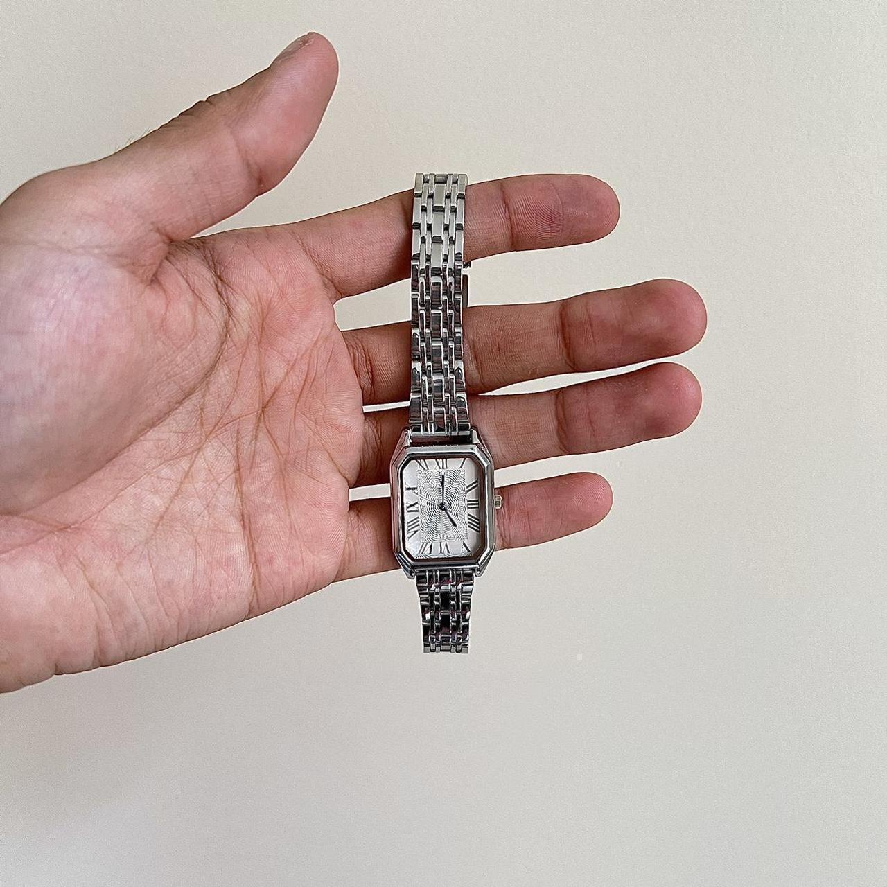 simple square analogue watch silver this item is... - Depop
