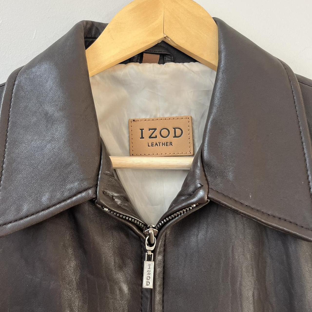 Izod Brown Leather Zip Up Jacket... - Depop