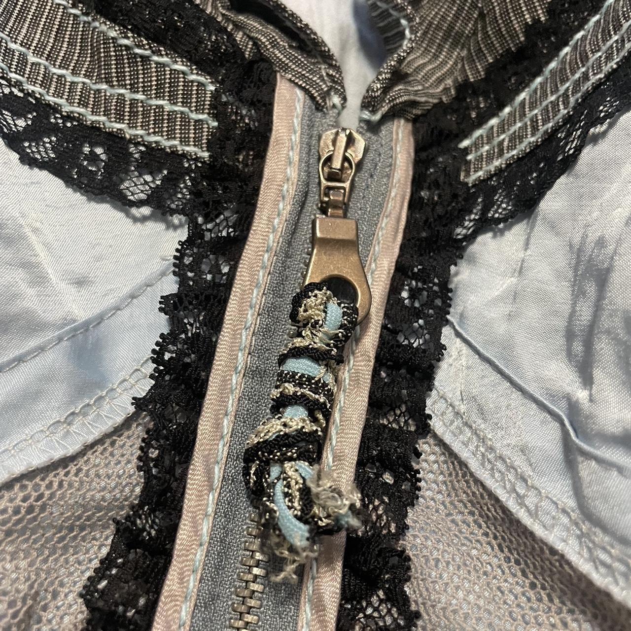 grey light blue iconic zip up jacket •black lace... - Depop