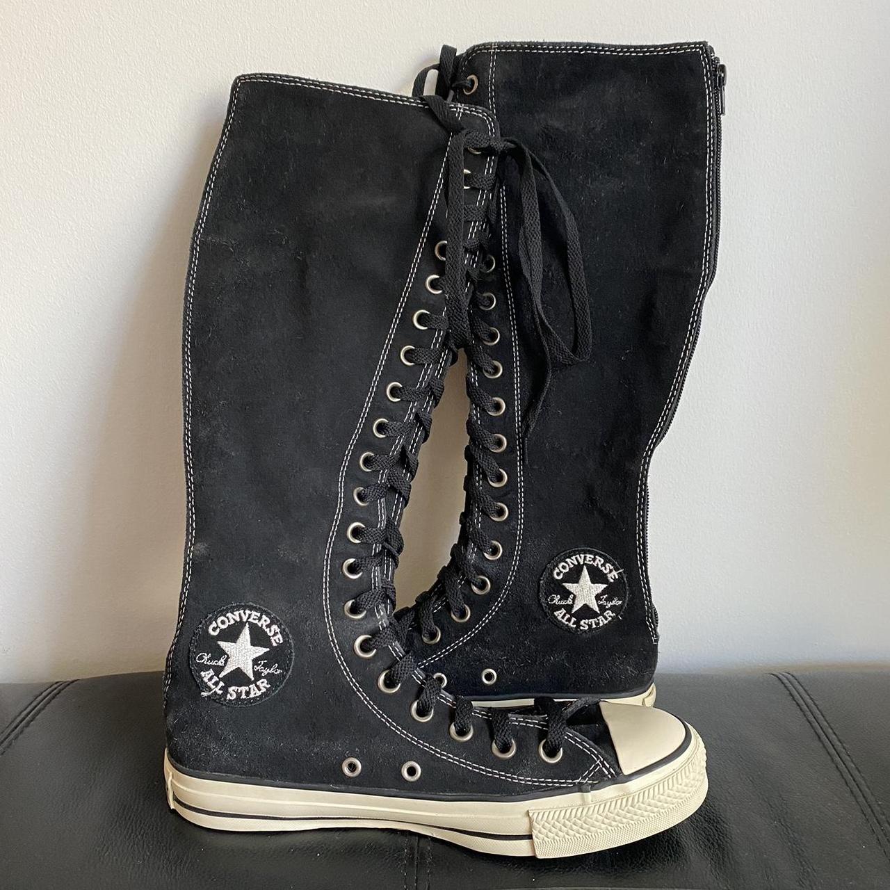 Knee high converse black white suede U.K 5 US womens... - Depop