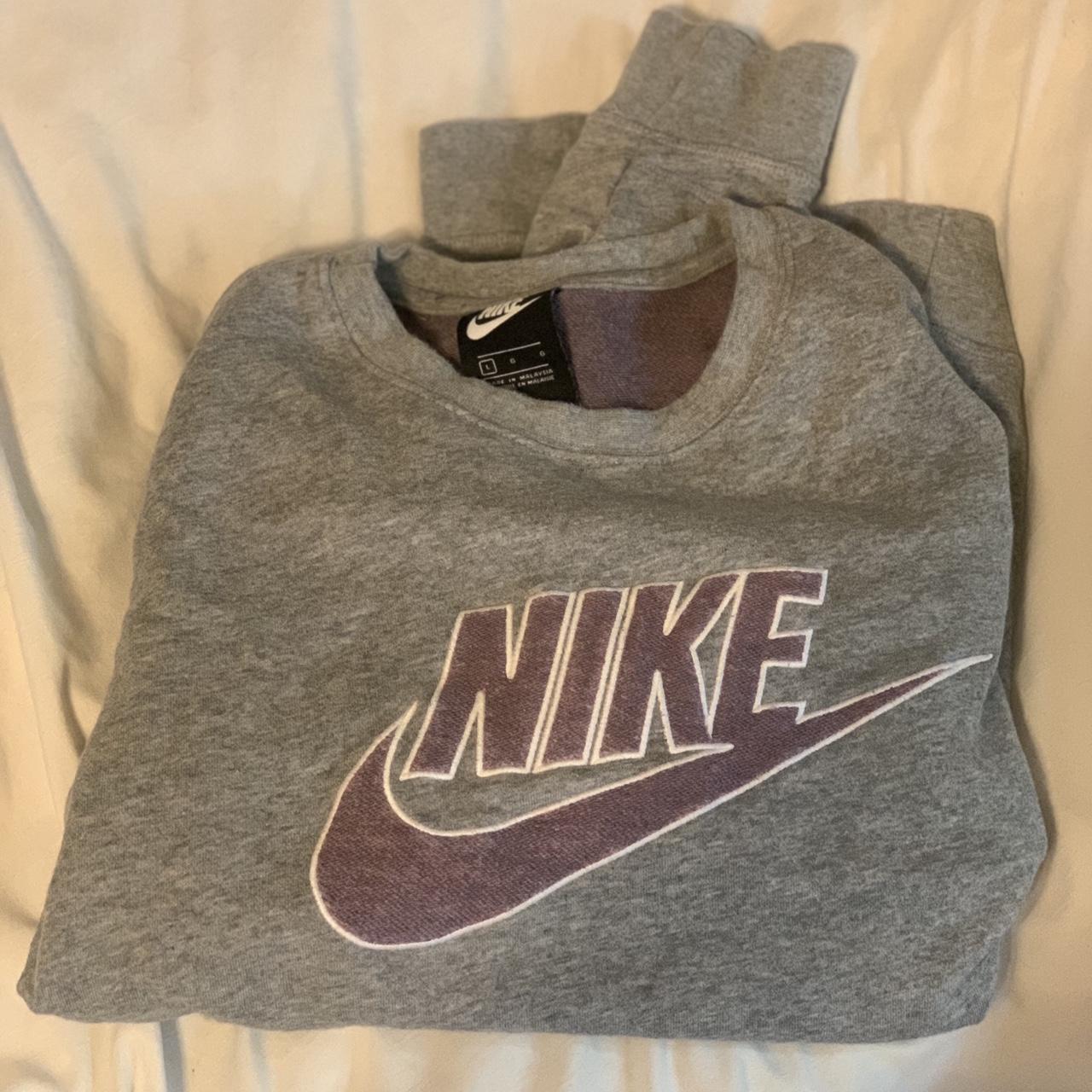 grey nike crew neck sweatshirt size large good... - Depop