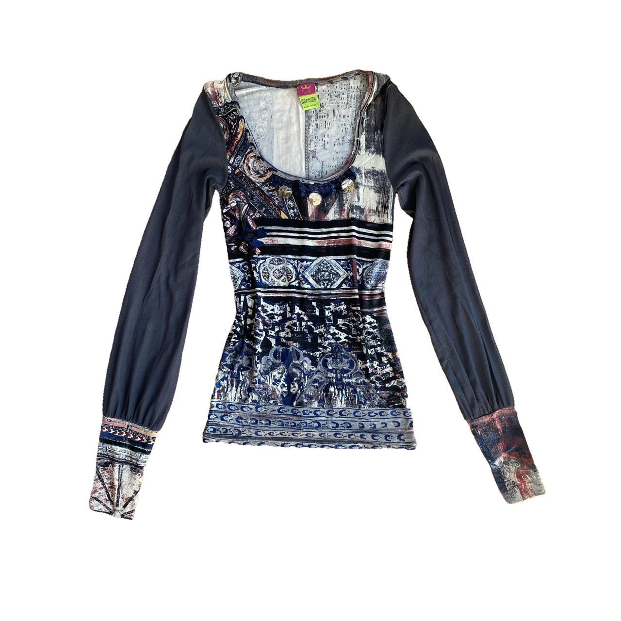 Save the Queen Top Amazing multi colour scoop neck... - Depop