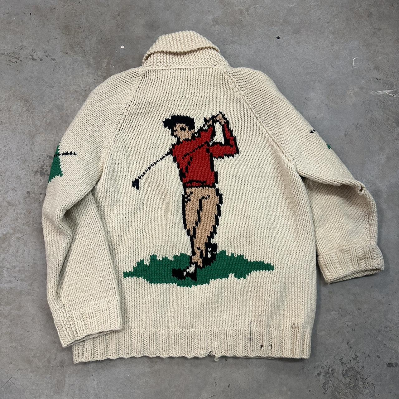 Vintage 1960s Hand Made Golf Knit Sweater fits XL... - Depop