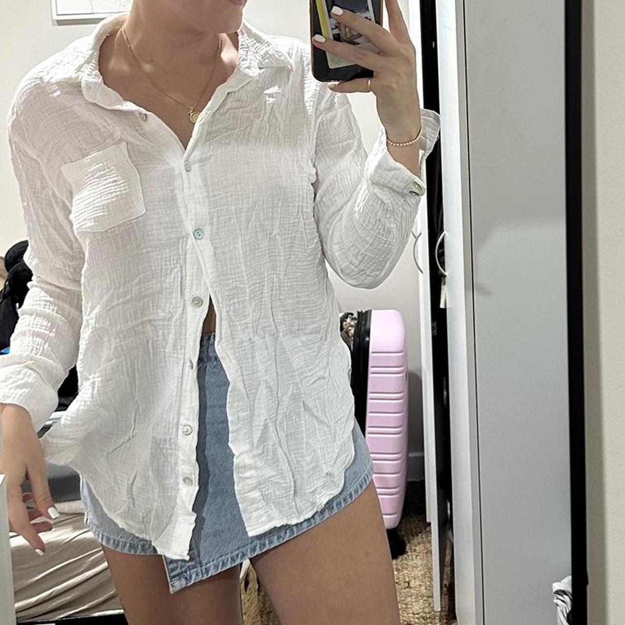 Dotti white linen shirt Size 8 Worn 2 - 3 times - Depop