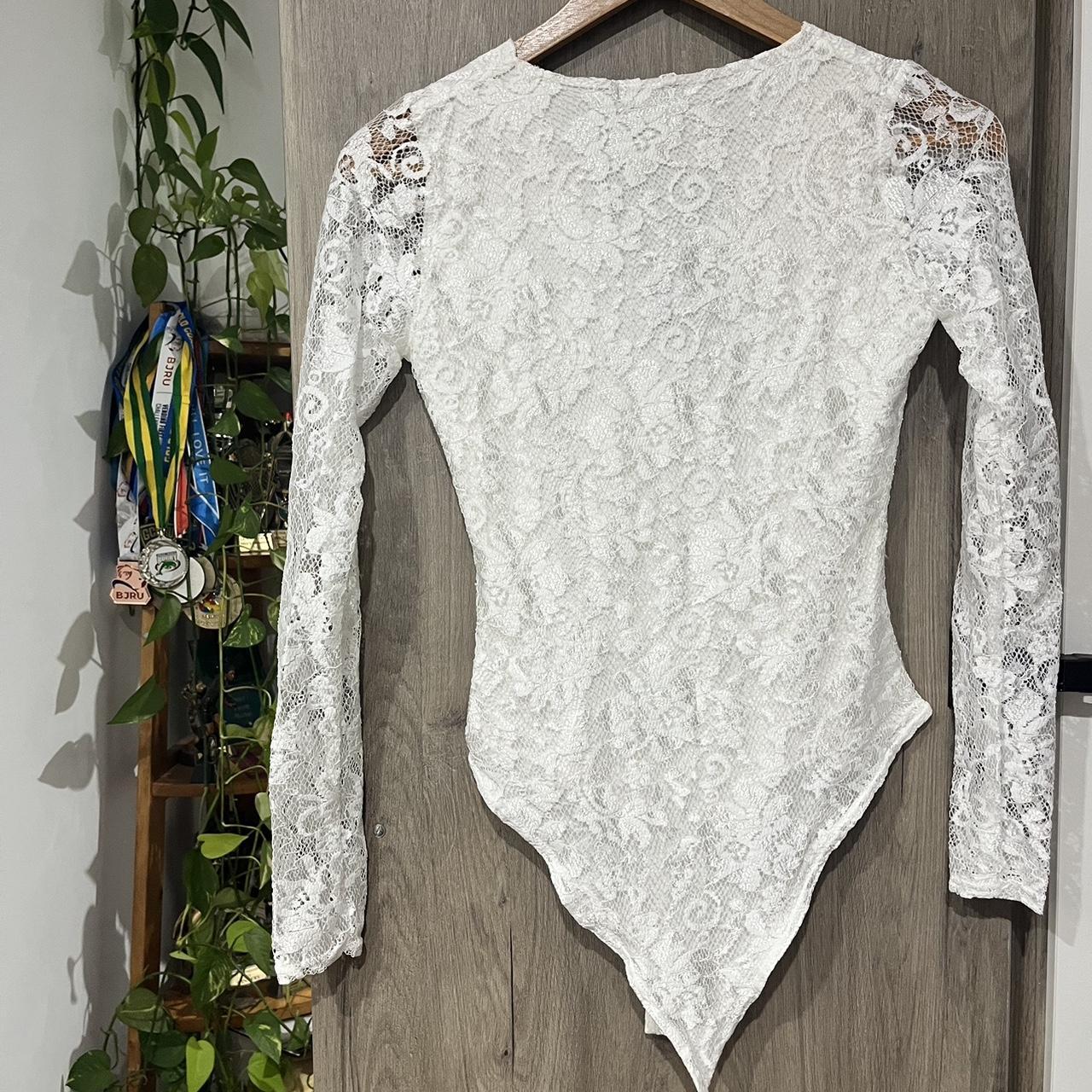 Boohoo white lace long sleeve body suit New... - Depop