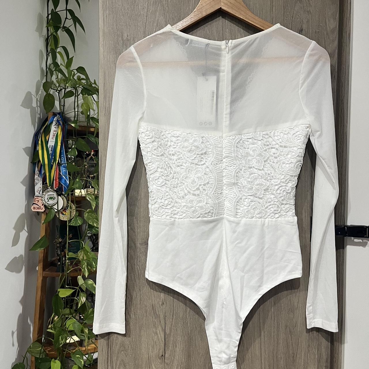 Boohoo white lace bodysuit Never worn Size... - Depop