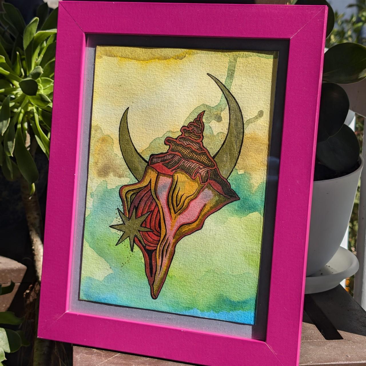 Moonshell - Watercolour print in the pink frame. ... - Depop