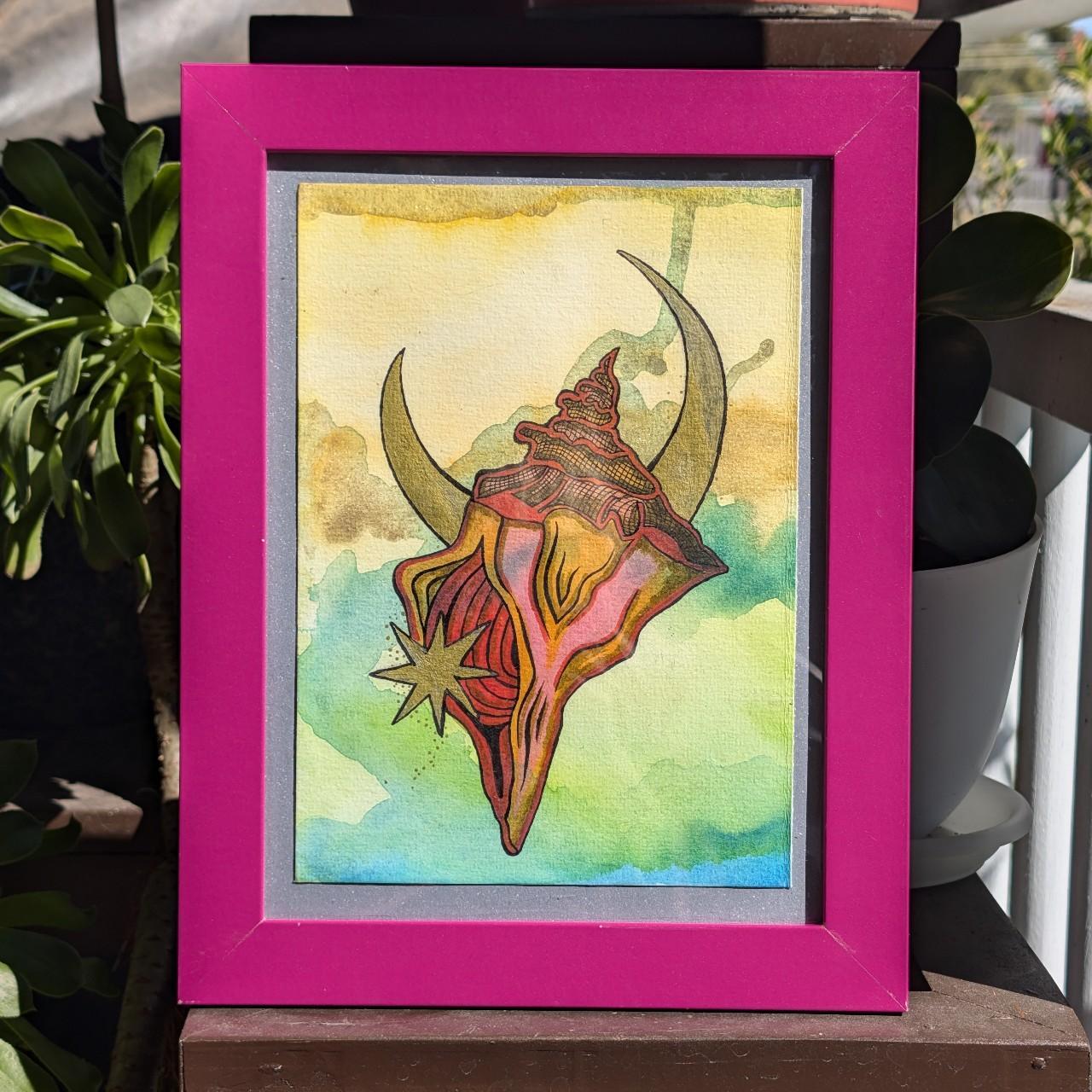 Moonshell - Watercolour print in the pink frame. ... - Depop