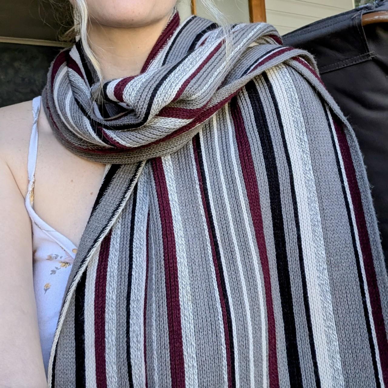 An extra-long knit stripe scarf, made of a wool and... | Depop