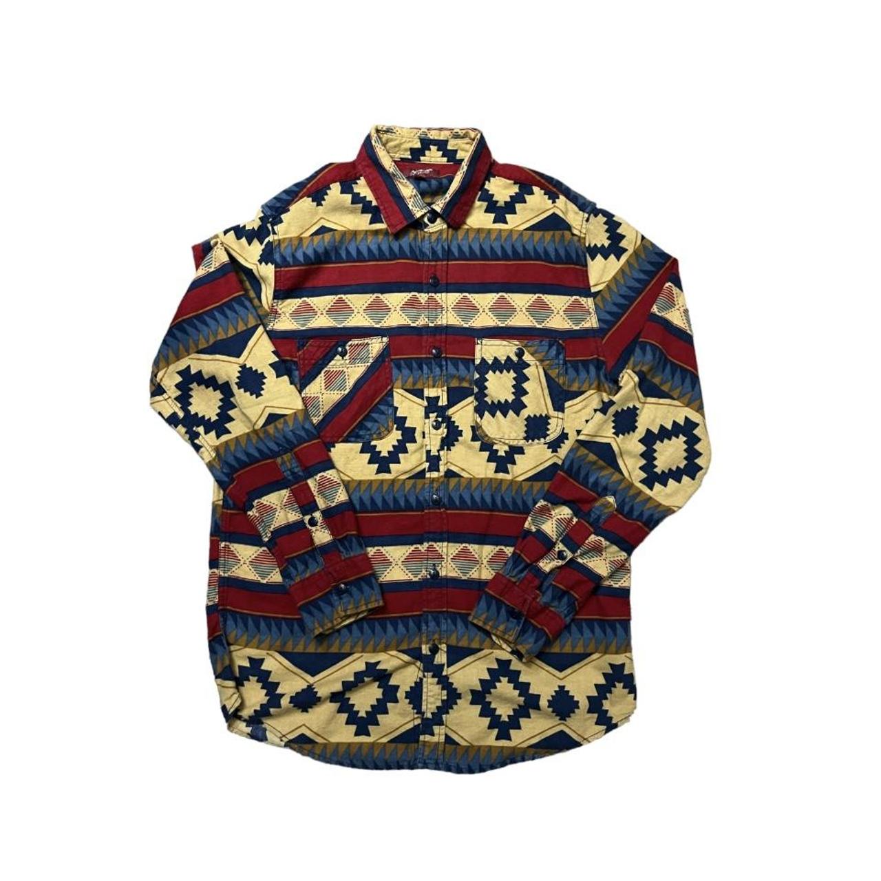 Vintage styled Aztec western button up Great colors... - Depop