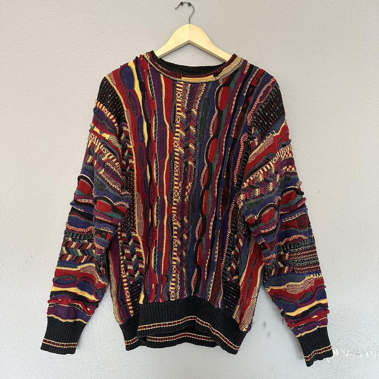 90’s Italian Coogi style 3d knitted sweater Size:... - Depop