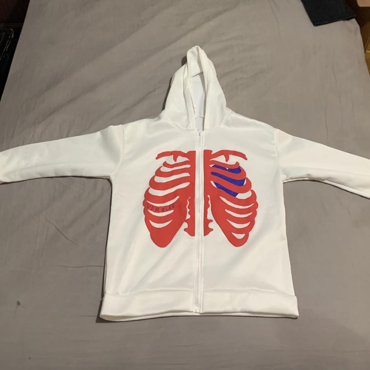 White Red Skeleton Y2K Zip Up Hoodie Streetwear Msall - Depop