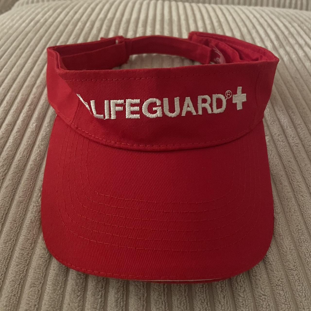 Red and white lifeguard visor hat - Depop