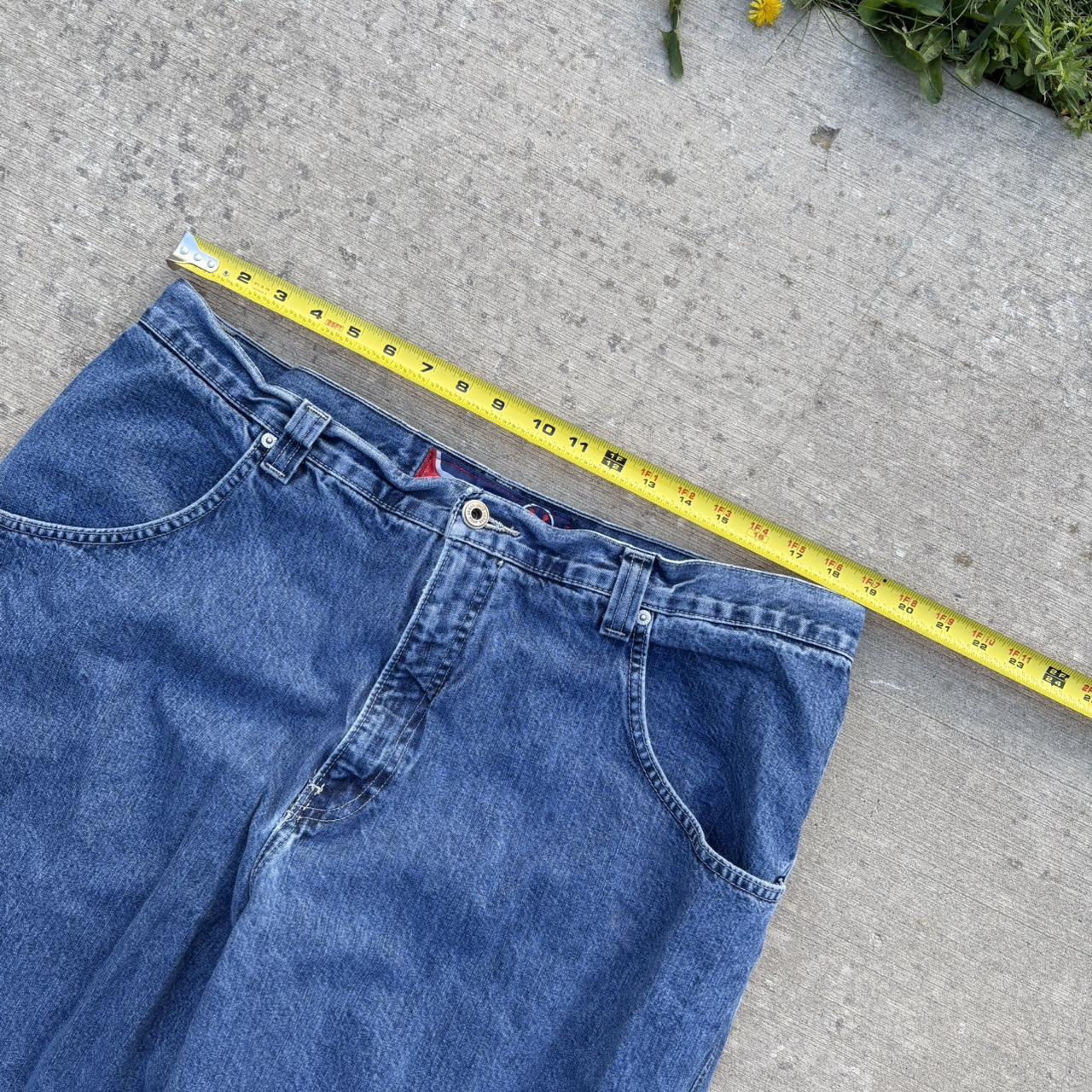 Baggy JNCO jeans with embroidered back pocket, blue... | Depop