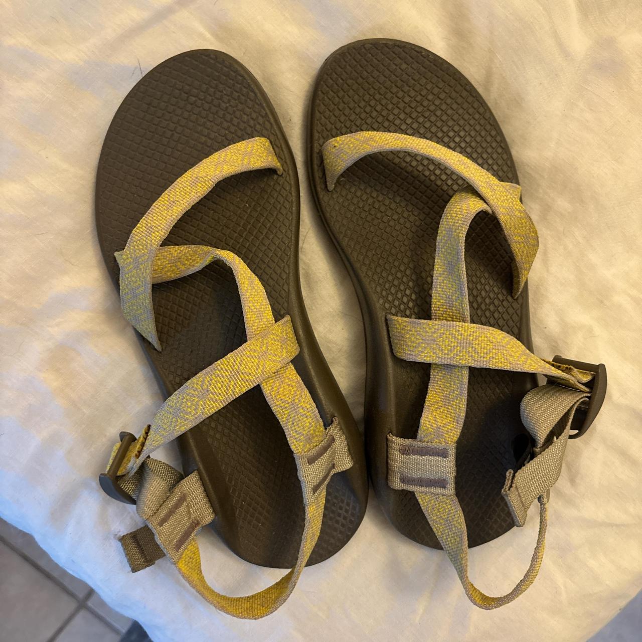 Yellow and gray chacos sandals worn once! Size 9 woman | Depop