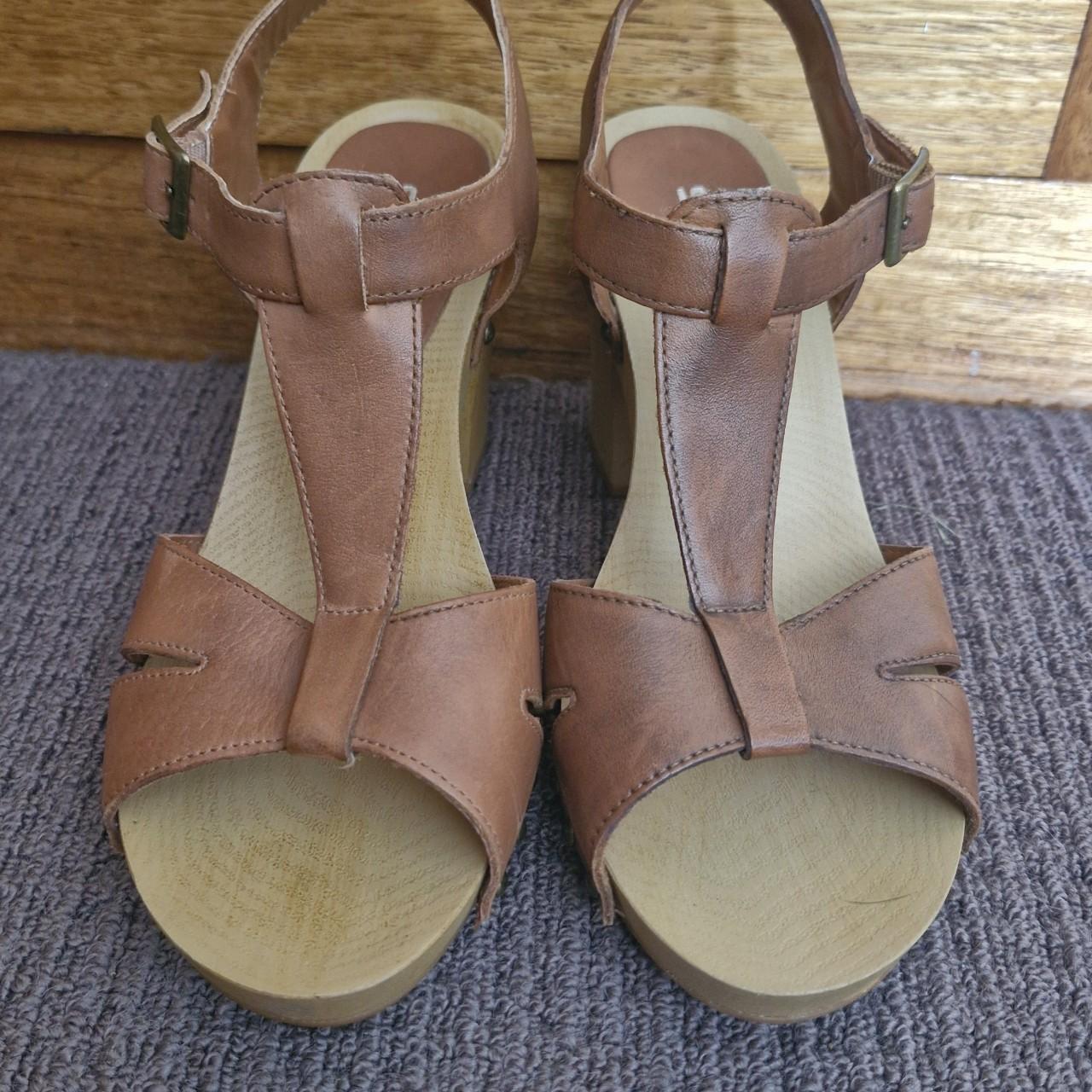 Sandler Tan wooden heeled clog shoes. Leather upper.... - Depop