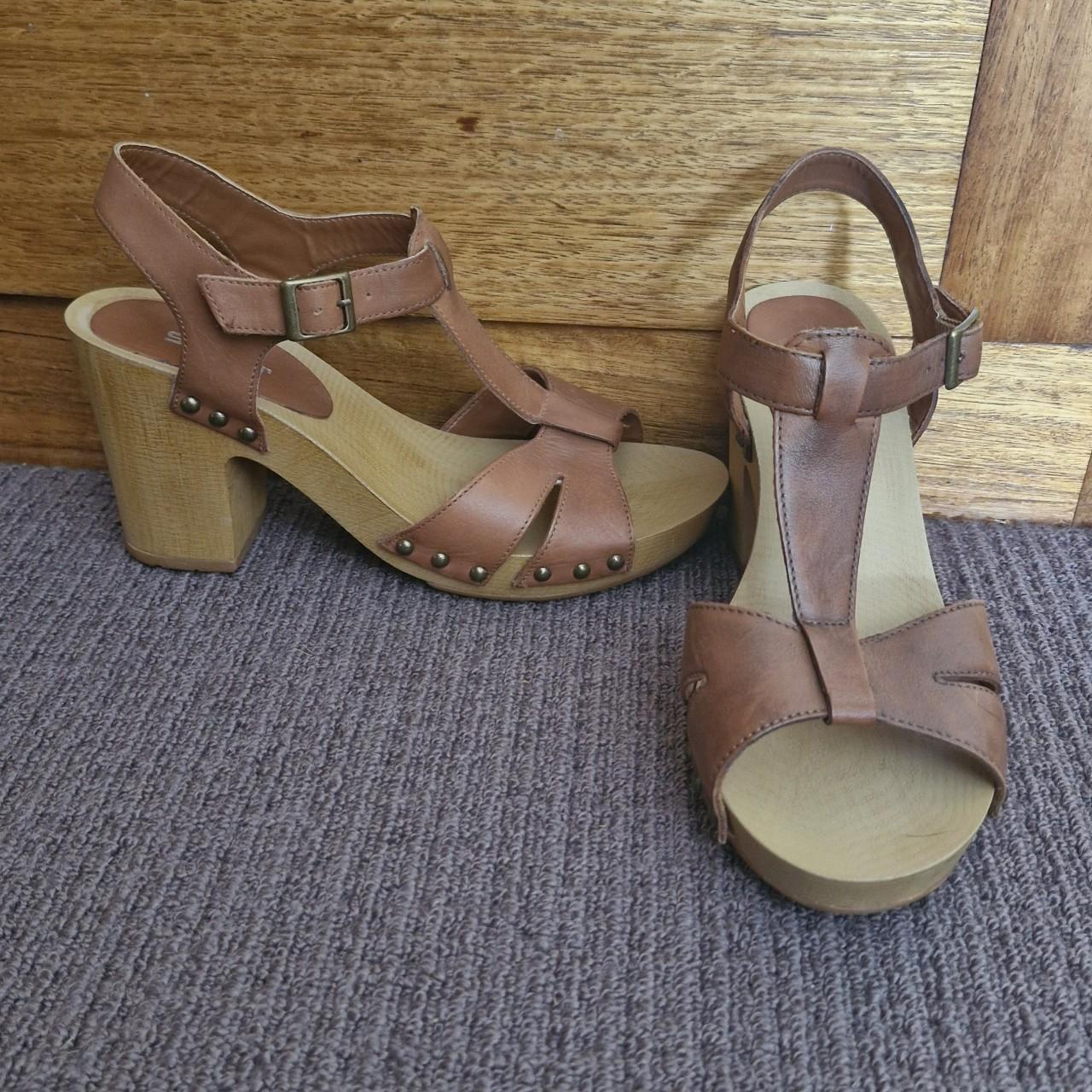 Sandler Tan wooden heeled clog shoes. Leather upper.... - Depop