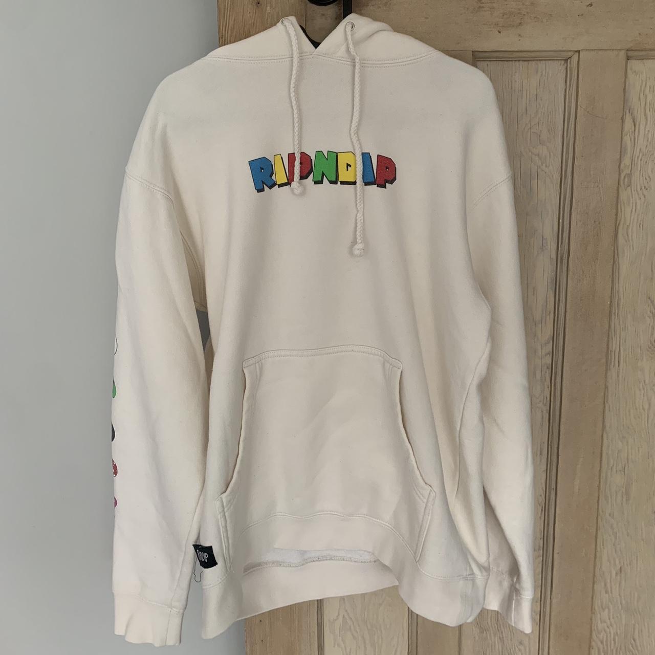 RIPNDIP cat mario hoodie, light cream Size:... - Depop