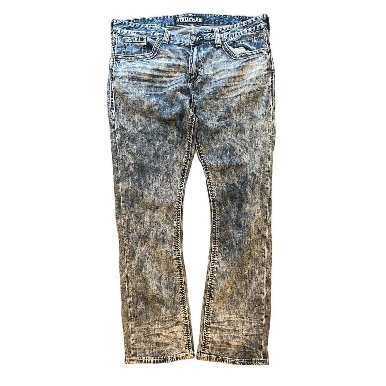 affliction gage fleur acid wash jeans only worn a... - Depop