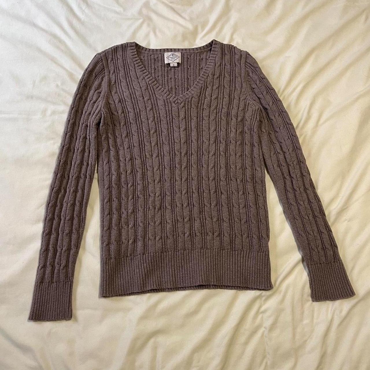 Brown cable knit v-neck sweater #cableknit - Depop