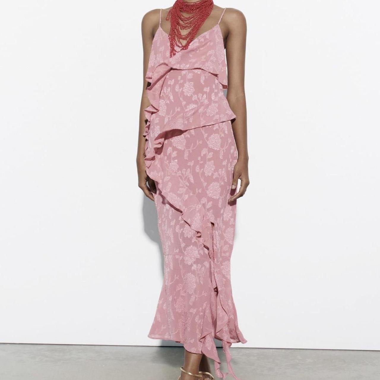 Zara ruffle floral dress Size L BNWT sold out... - Depop