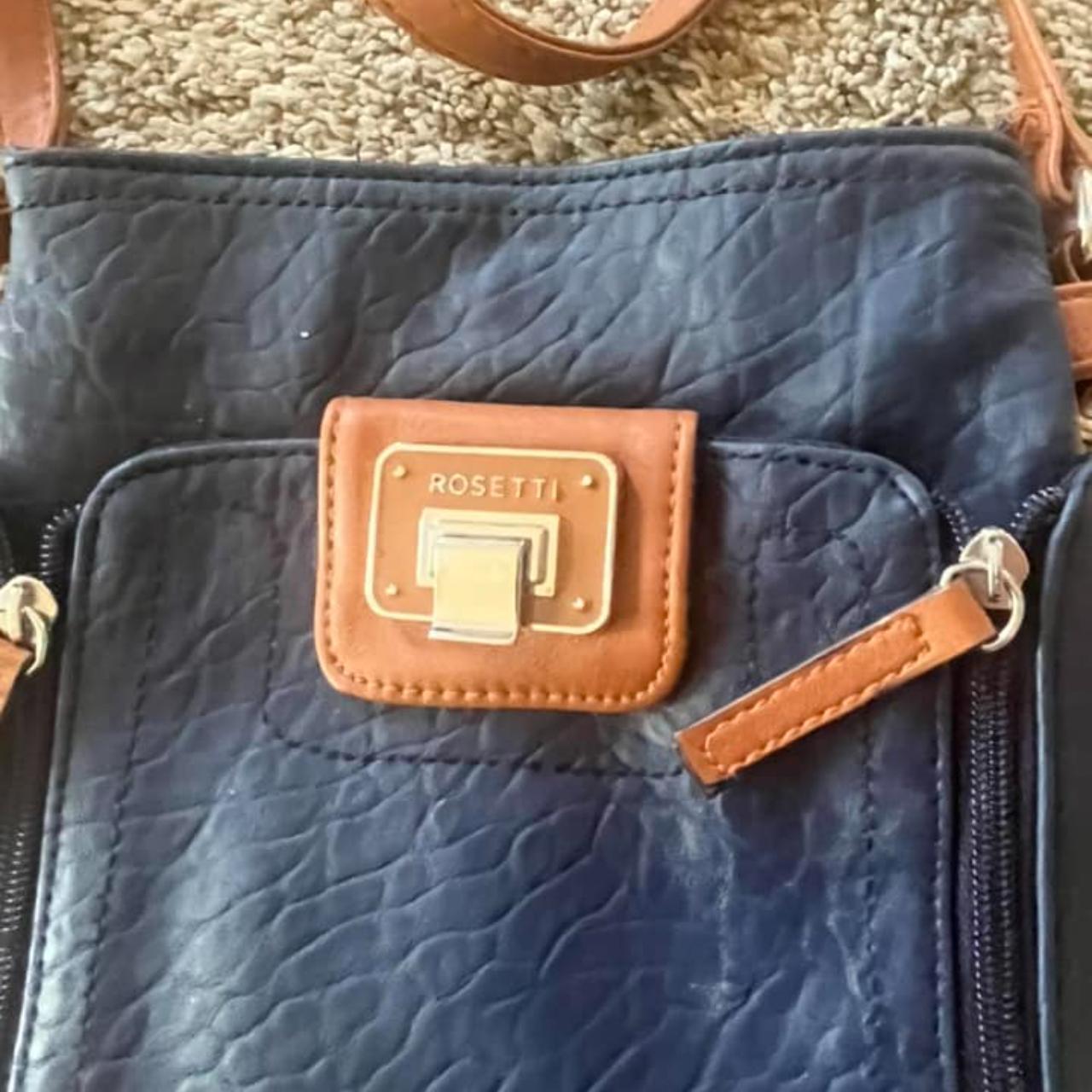 Navy Blue & Brown "Rosetti" Crossbody bag with two... - Depop