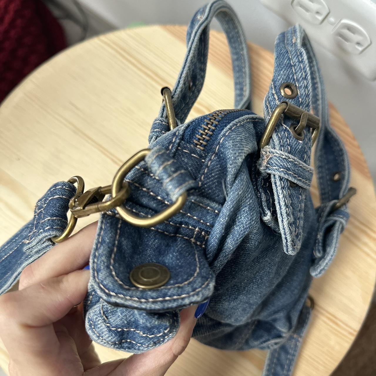 Mini denim crossbody bag with adjustable straps and... - Depop