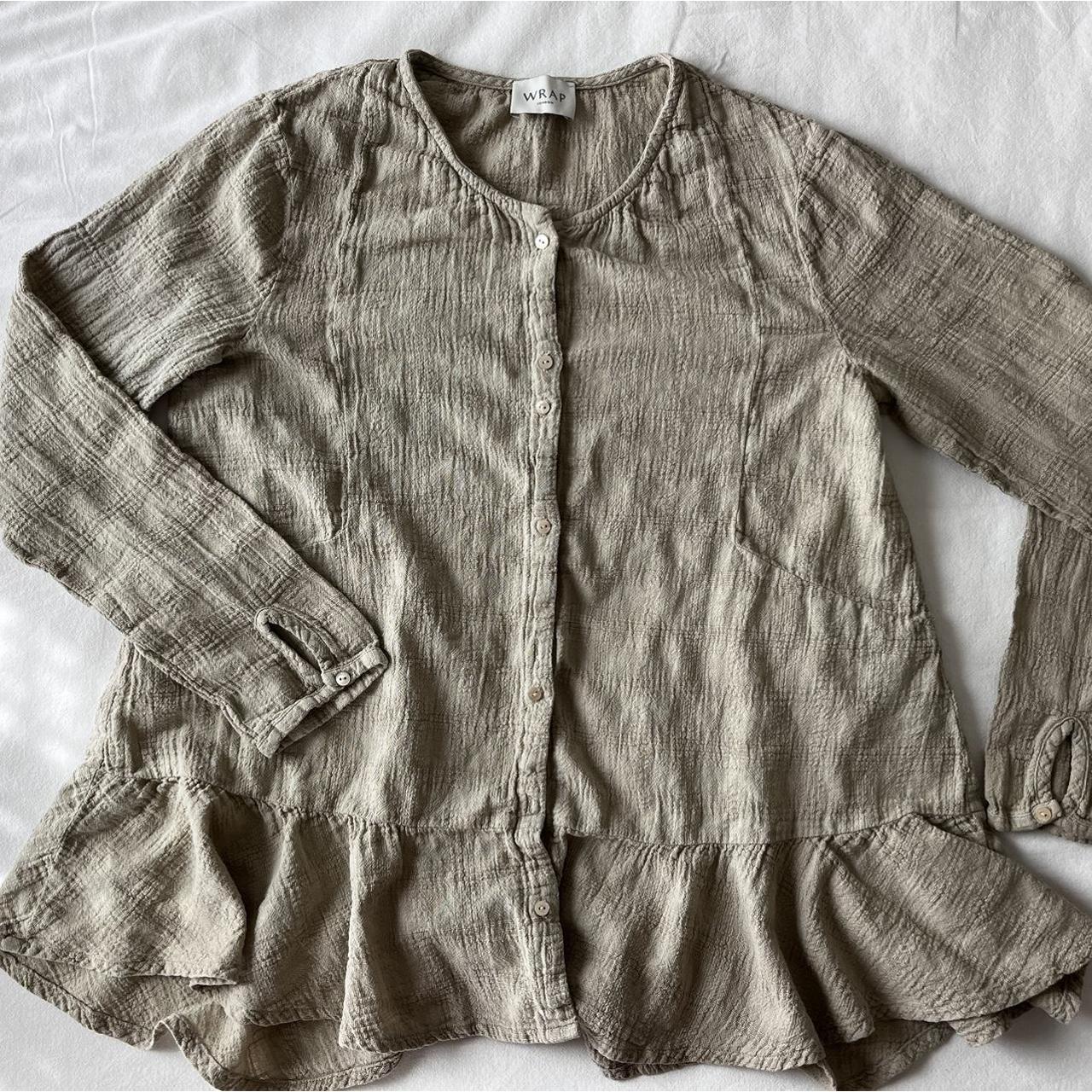 WRAP London linen green button up top size S so... - Depop