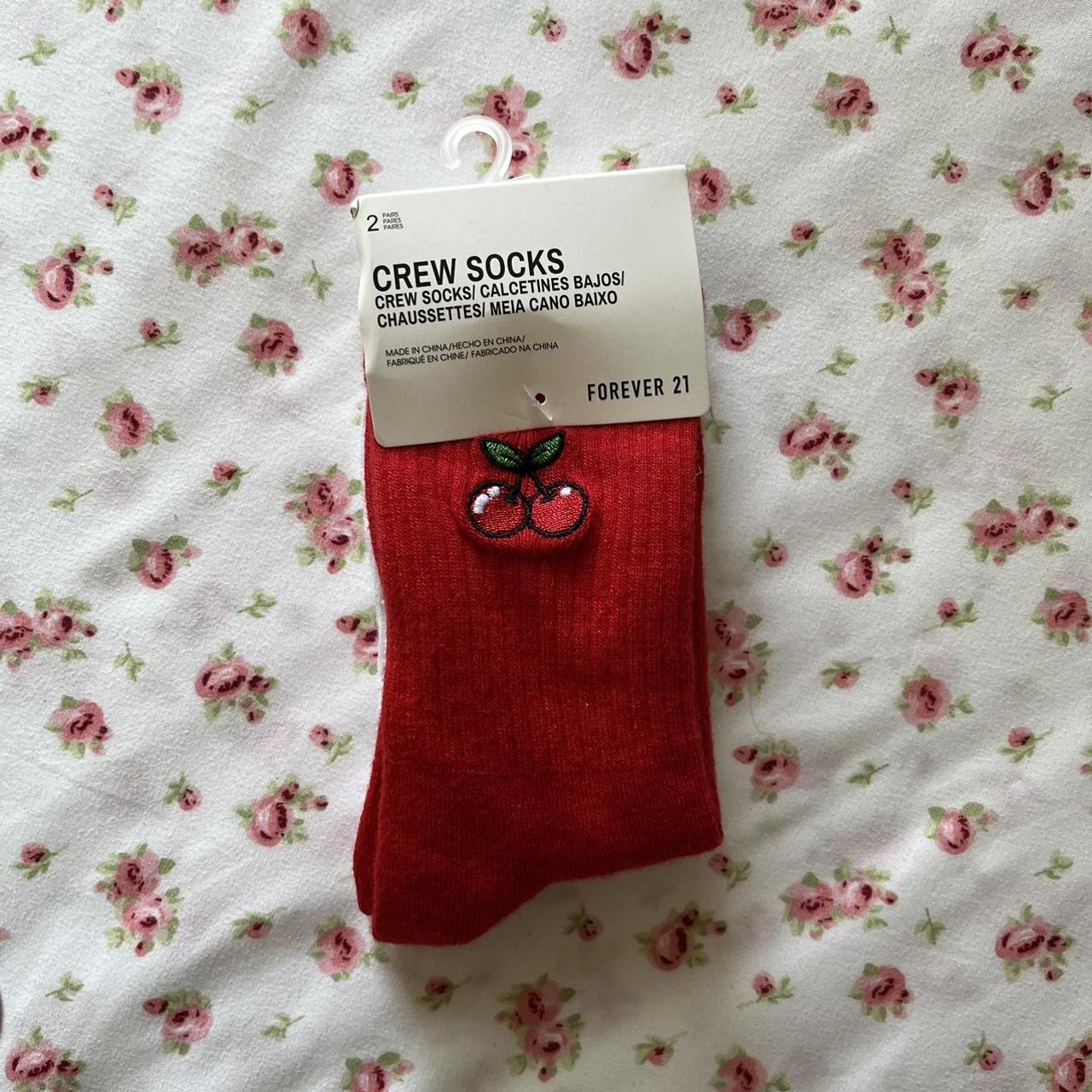 bnwt cherry socks 🍒 ･ . ﾟ one size ♡ / forever... - Depop