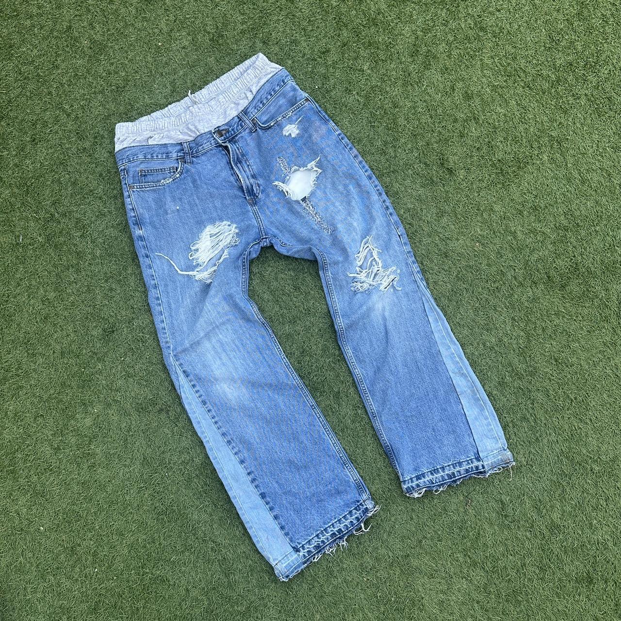 double sag denim by arcanearchive baggy flair jeans... - Depop