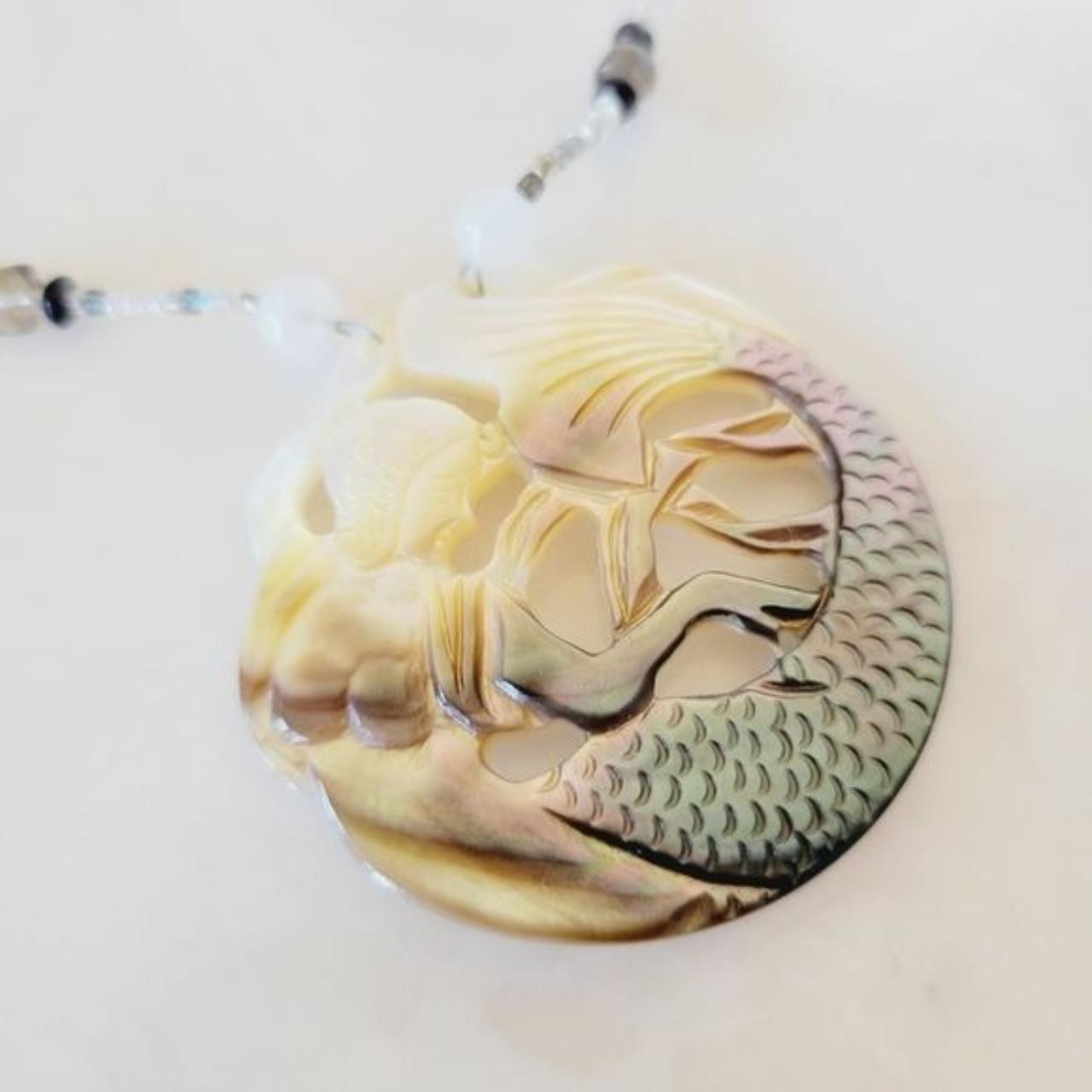Mermaid Carved Abalone Shell Beaded... - Depop