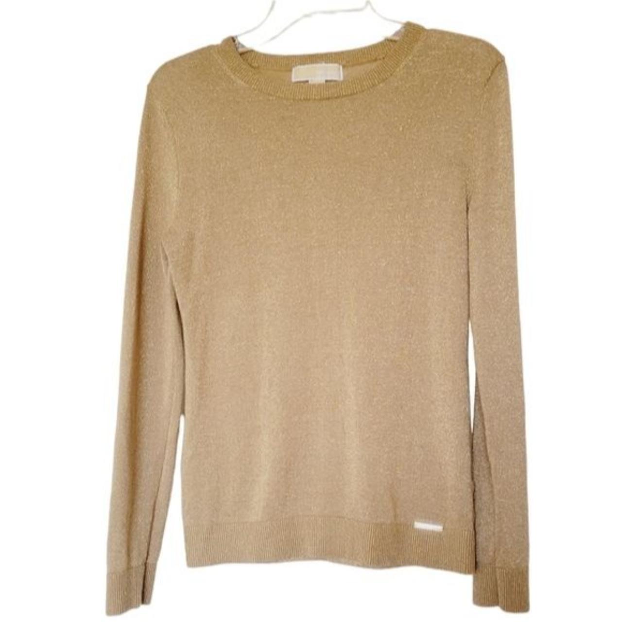 Michael Kors Gold Metallic Crewneck Lightweight... - Depop