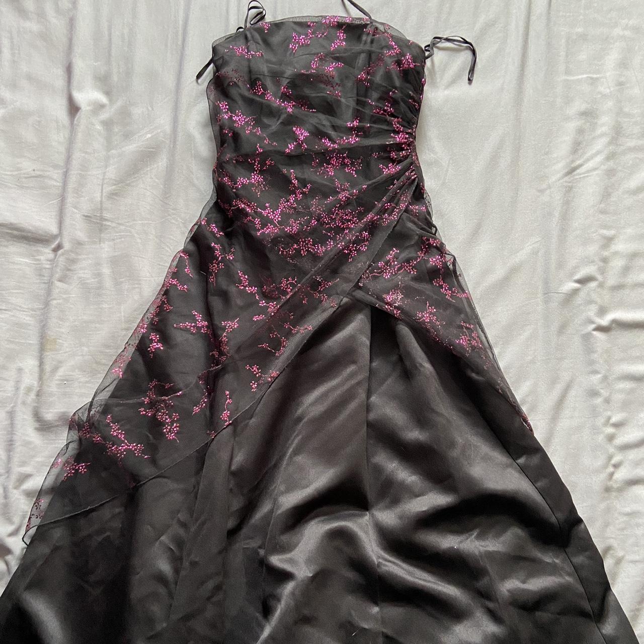 early 2000s black and purple design prom dress size... - Depop