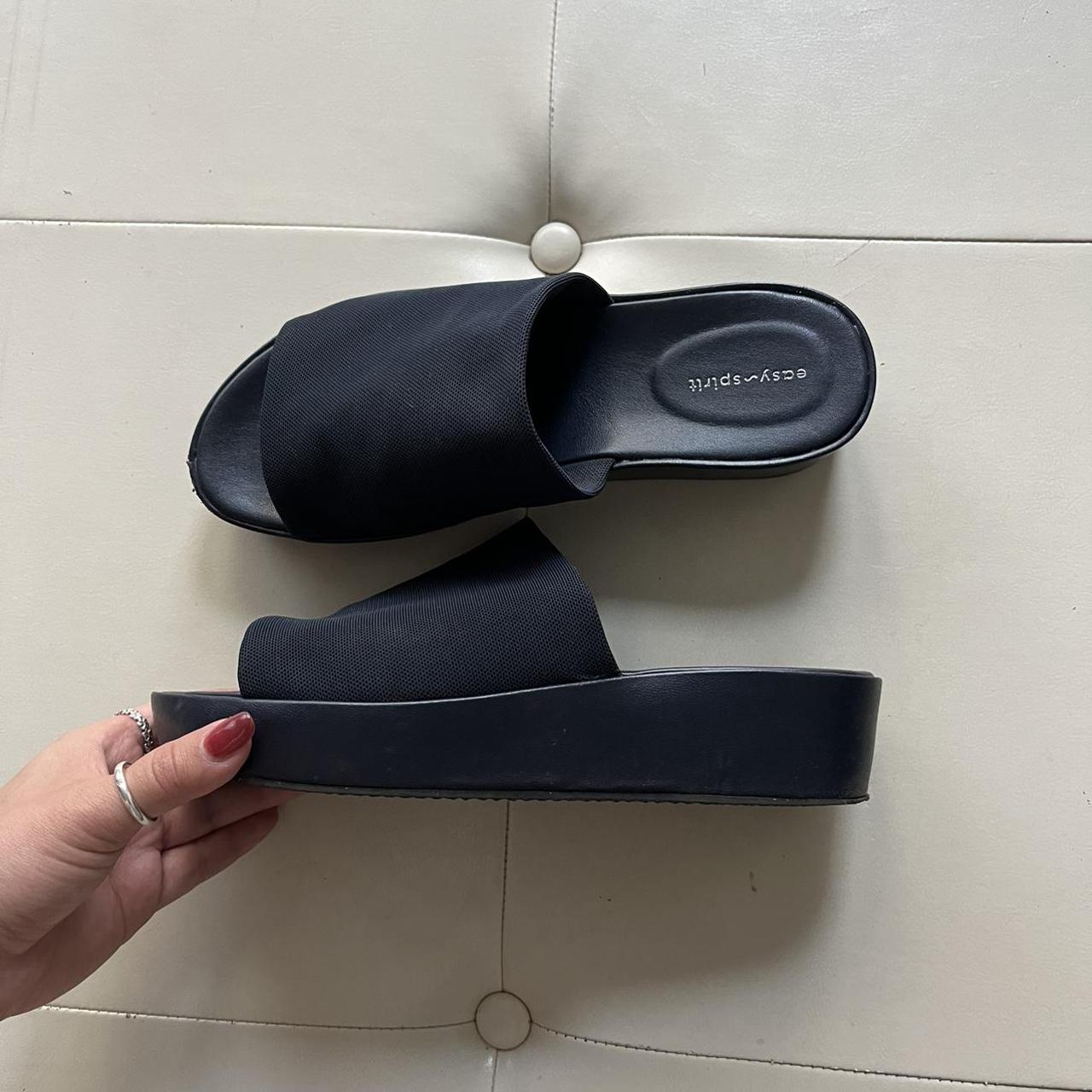 Navy platform slip on sandals, very comfortable,... - Depop