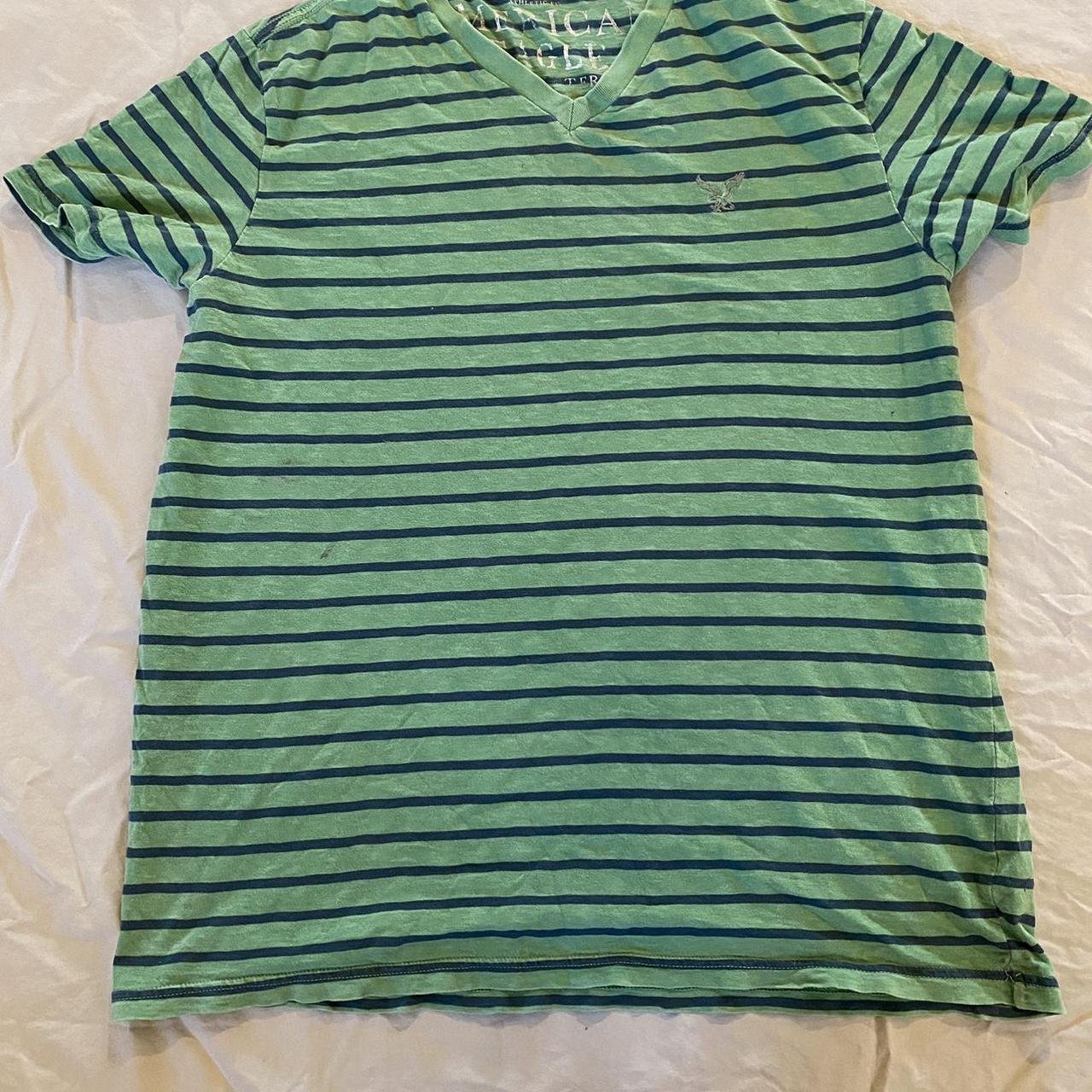 Green And Navy Striped American Eagle Shirt V Neck Depop