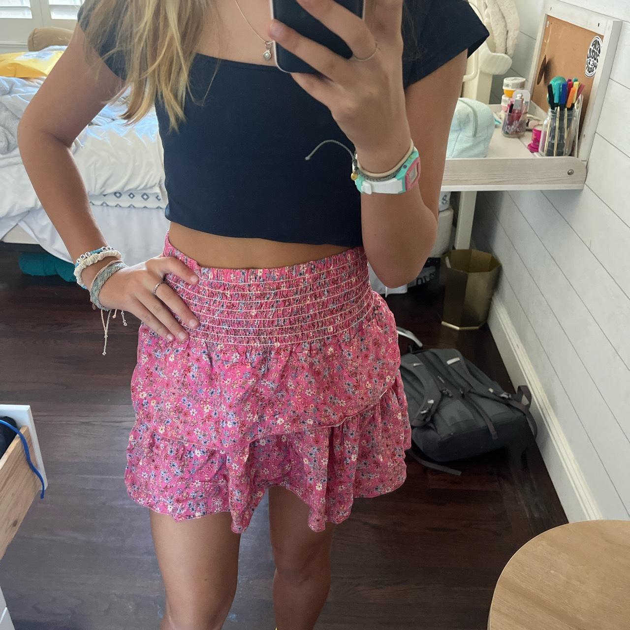 pink floral ruffle skirt 🎀💗💐 - cute and preppy - I... - Depop