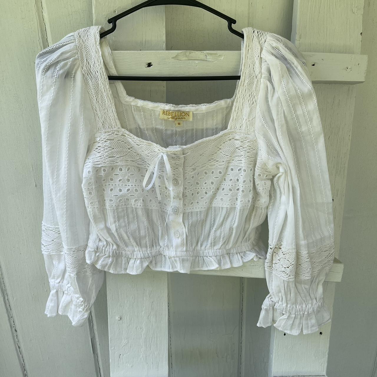 Here’s a cute cottage core shirt Has cute detailing... - Depop