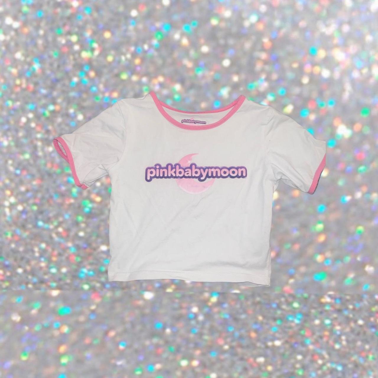 Pink baby moon crop top baby tee size small slight... - Depop