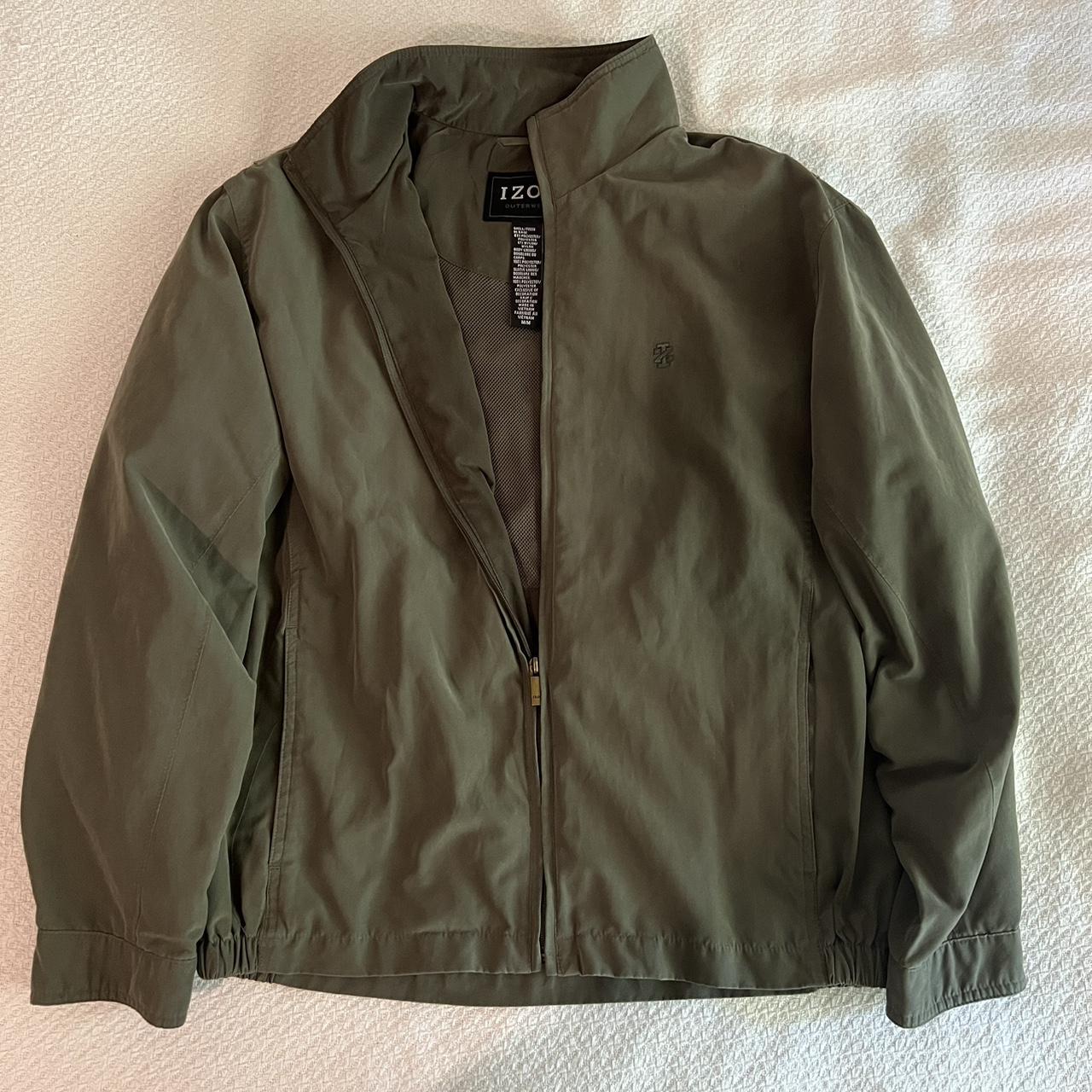 Izod green zip up jacket - Depop