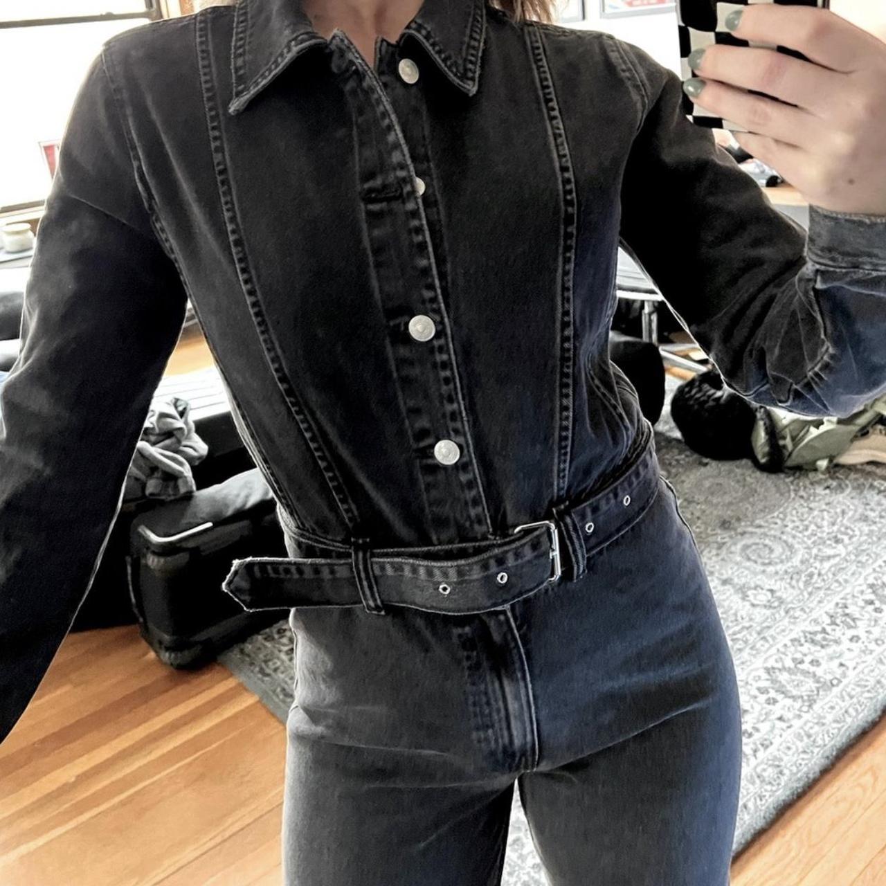 Black Denim long sleeve Zaire jumpsuit - Depop