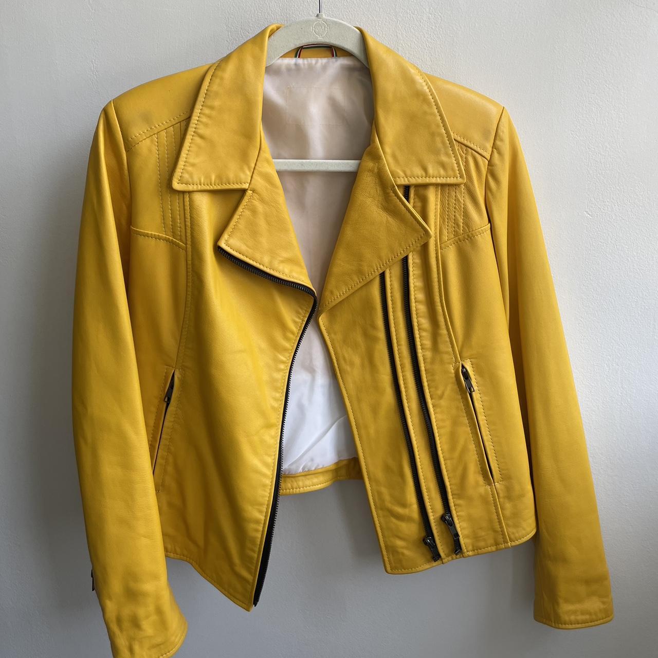 italian yellow leather jacket. no tag but bought in... - Depop