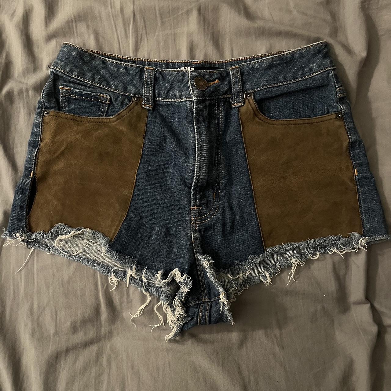 BDG high rise cheeky denim shorts with brown pocket... - Depop