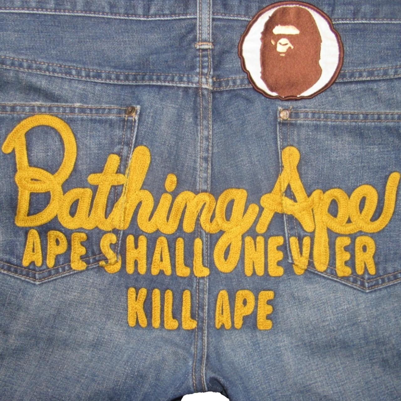 DENIM BLUE BEHIND EMBROIDERY JEANS BY: BAPE... - Depop