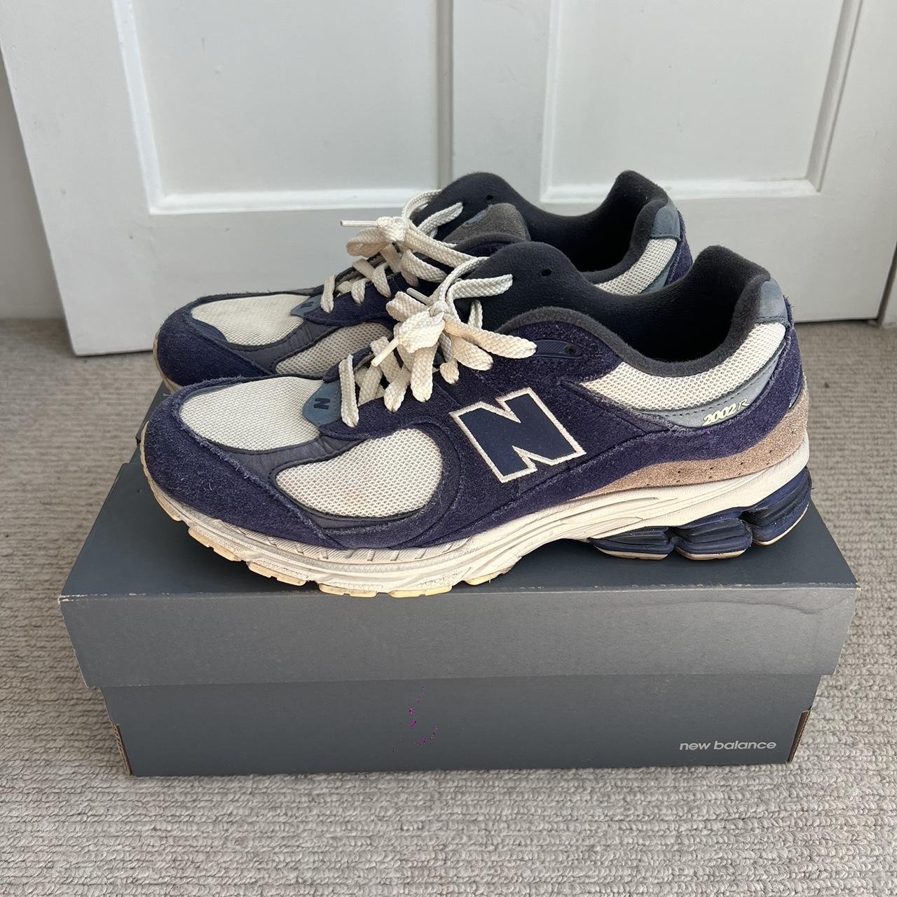 New Balance 2002R Navy/ Cream 9/10 condition, worn... - Depop