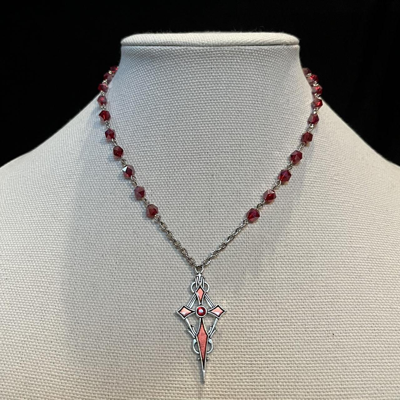Red Gothic Cross Necklace handmade by yours truly... - Depop