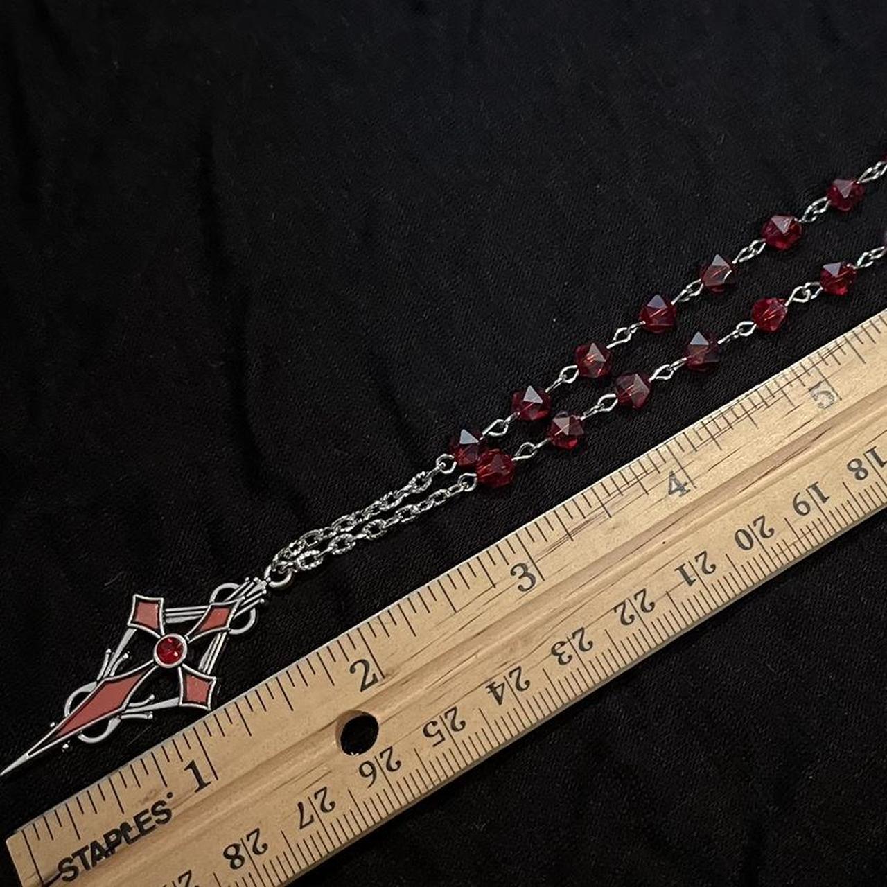 Red Gothic Cross Necklace handmade by yours truly... - Depop