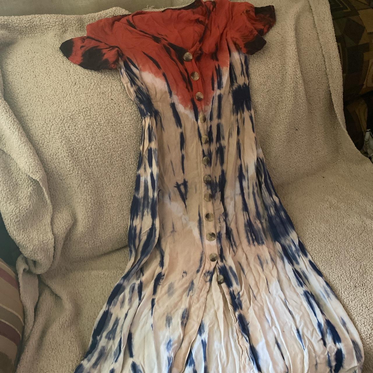 Tie dye button down dress brand and size unknown tag... - Depop