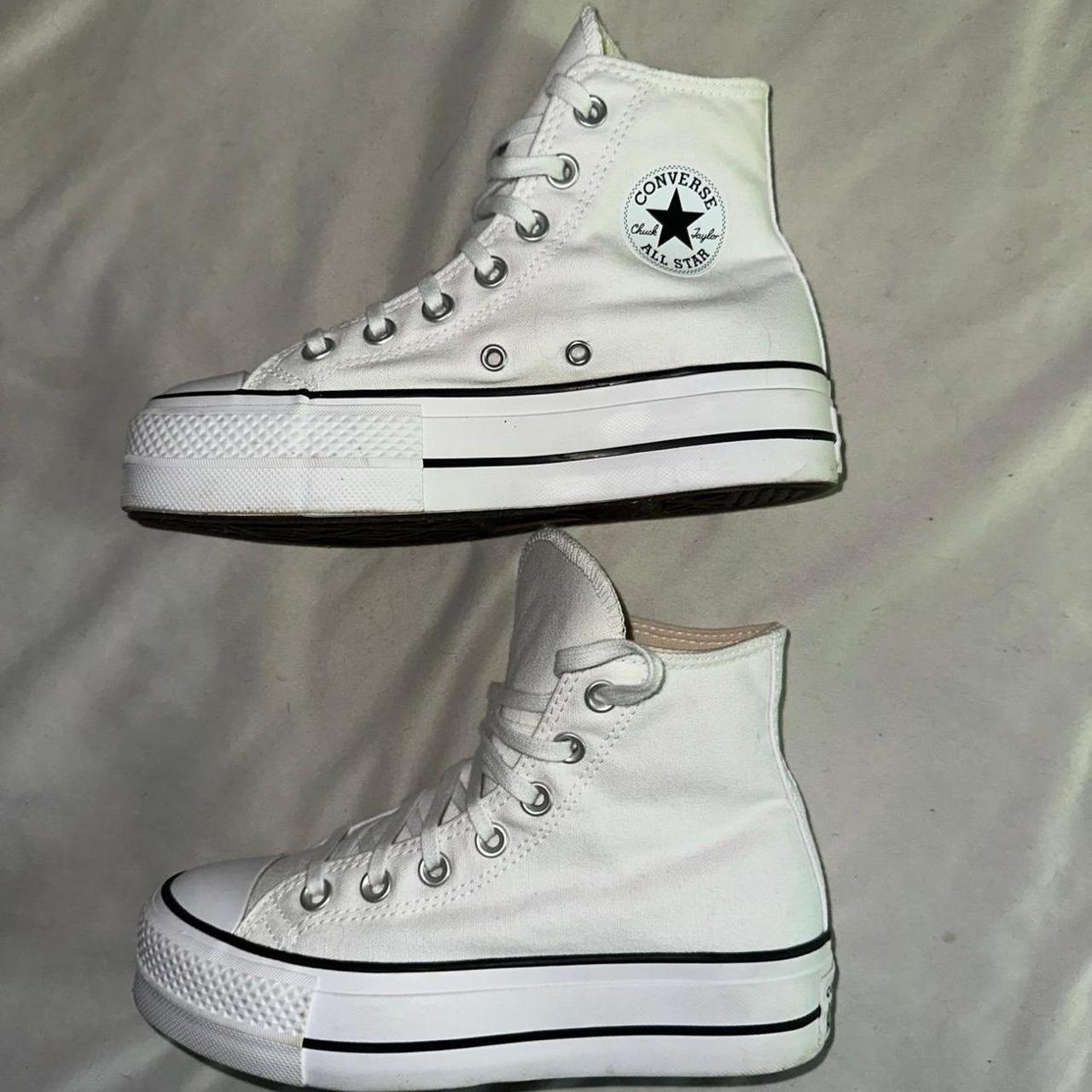 White platform converse Size 5 in women’s Barely... - Depop