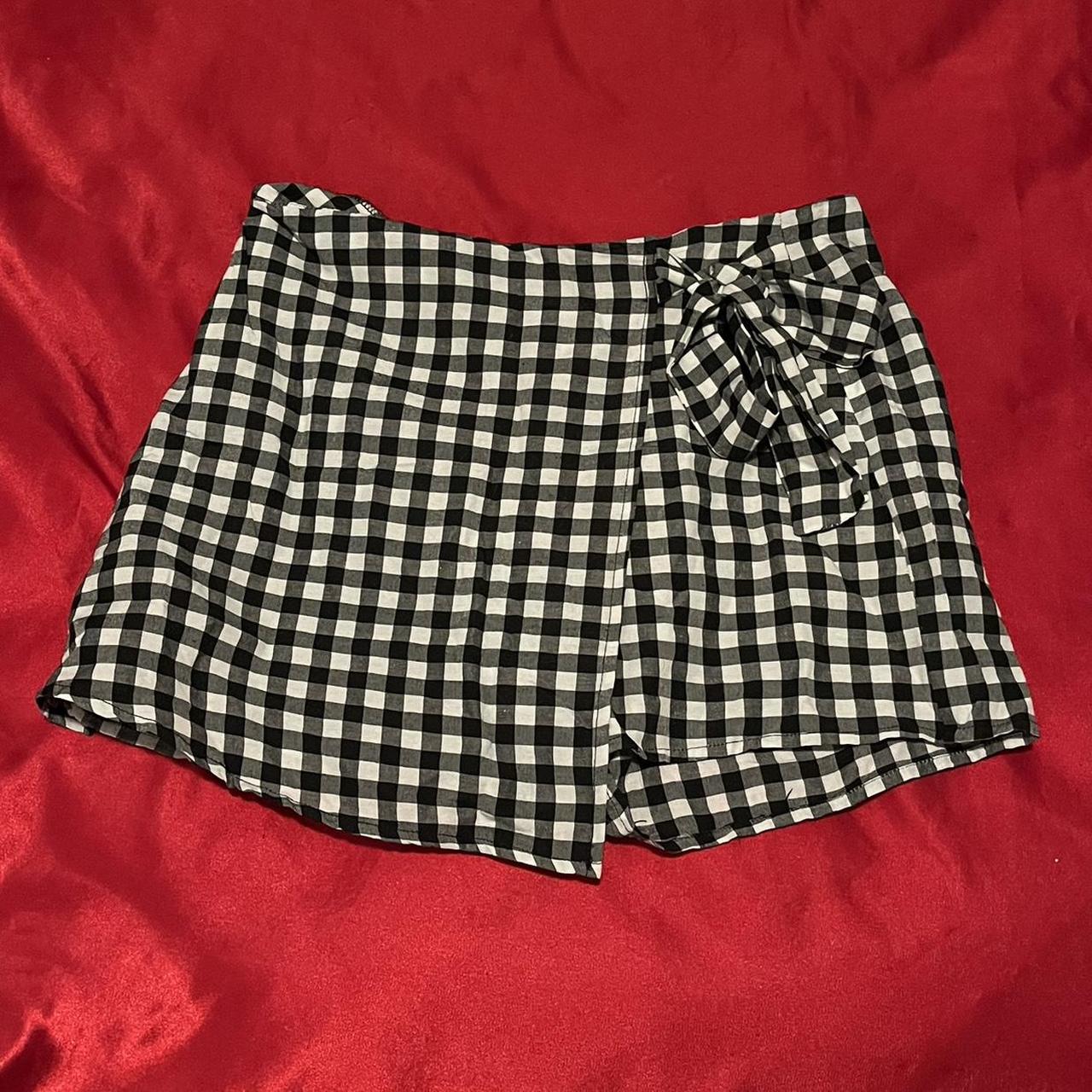 black and white checkered shorts with a small bow... - Depop